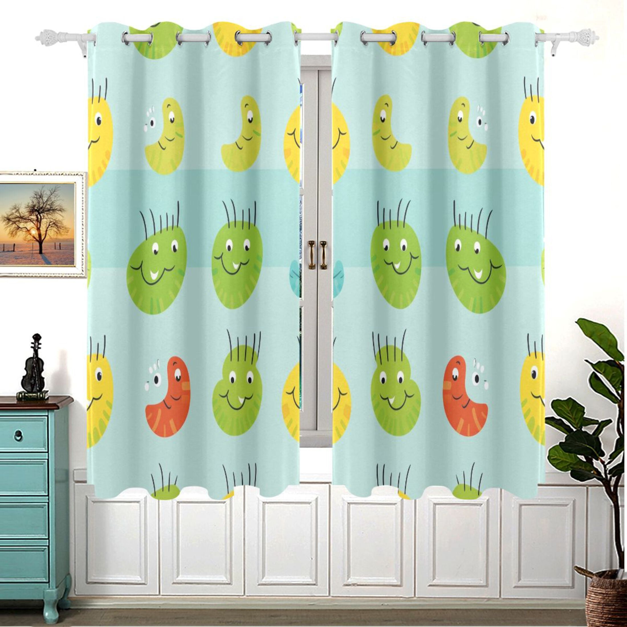 Cartoon Bug Face Blackout Curtains 2 Panels Set Grommet Drapes for ...