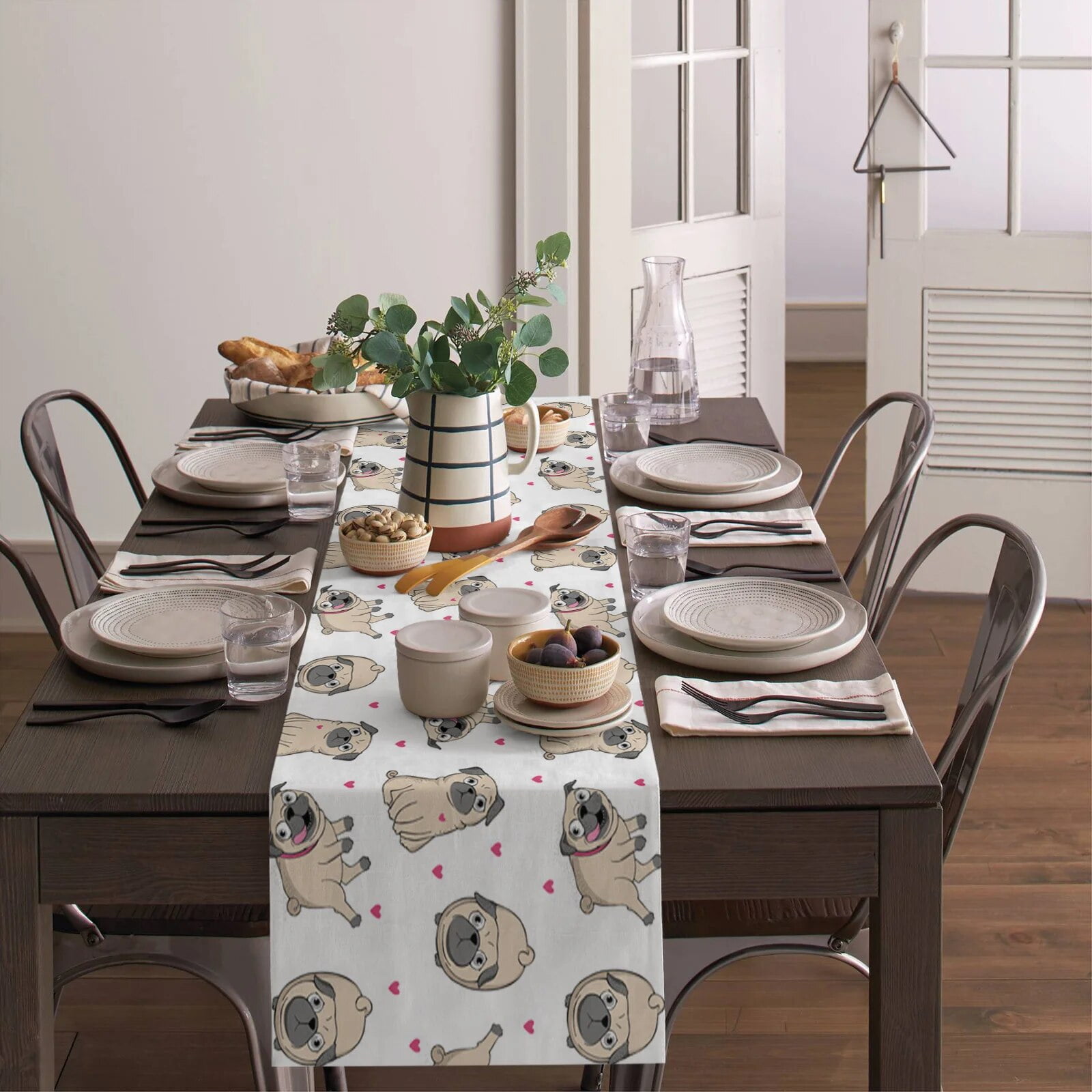 Cartoon Bulldog Love Luxury Table Runner for Wedding Birthday Party ...
