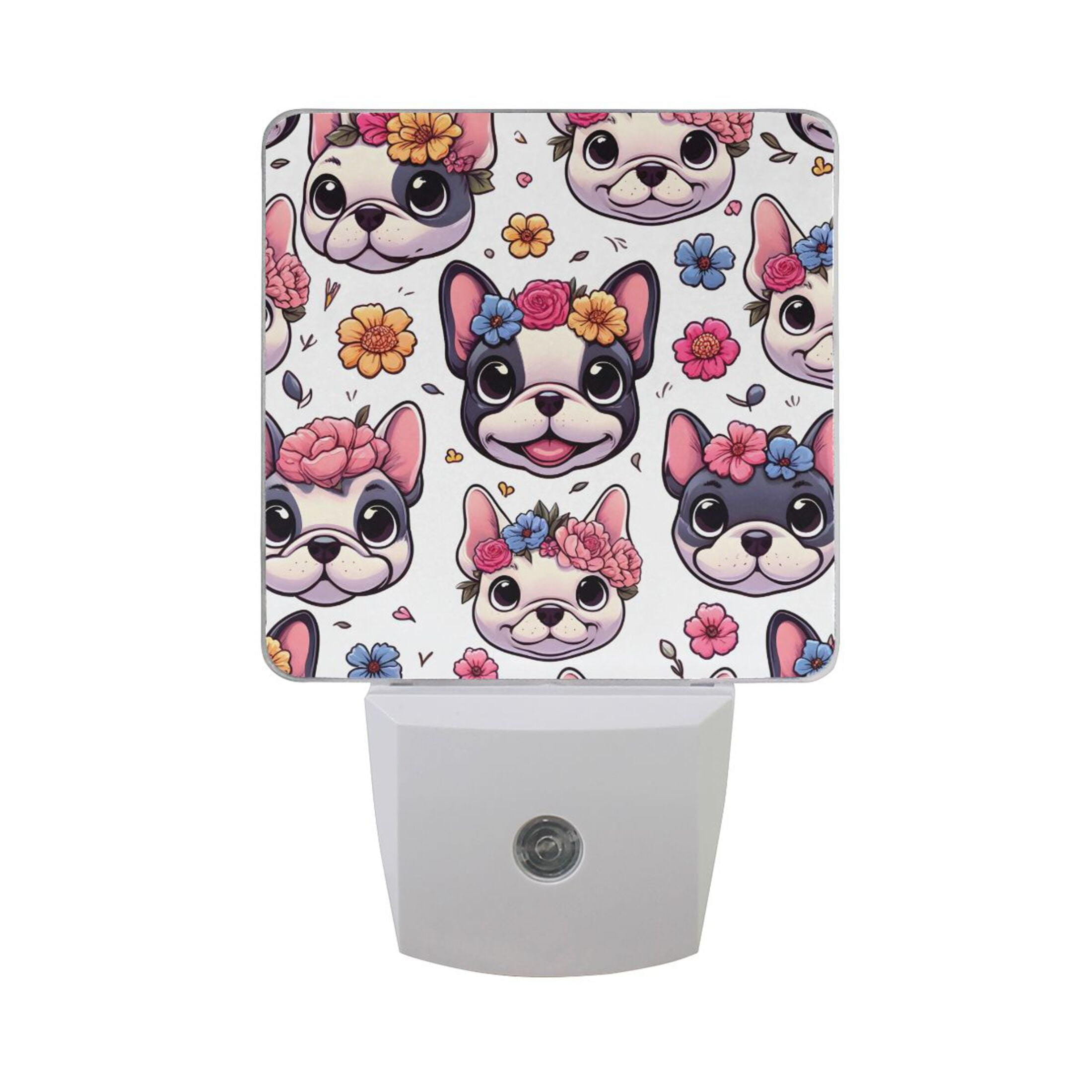 Cartoon Bulldog and Flower Night Light 2 Pack LED Nightlight Plug into ...