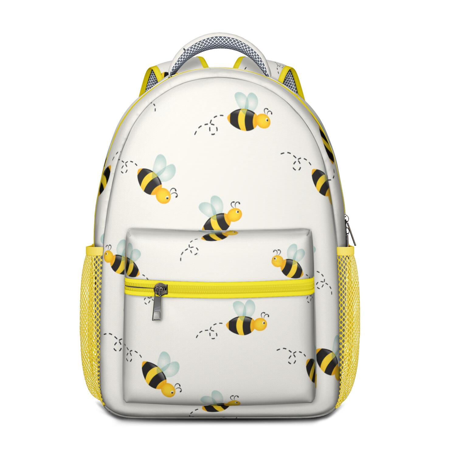 Cartoon Bumble Bee School Backpack – Cute Honeybee Pattern with Honeycomb Design for Bee Lovers ...