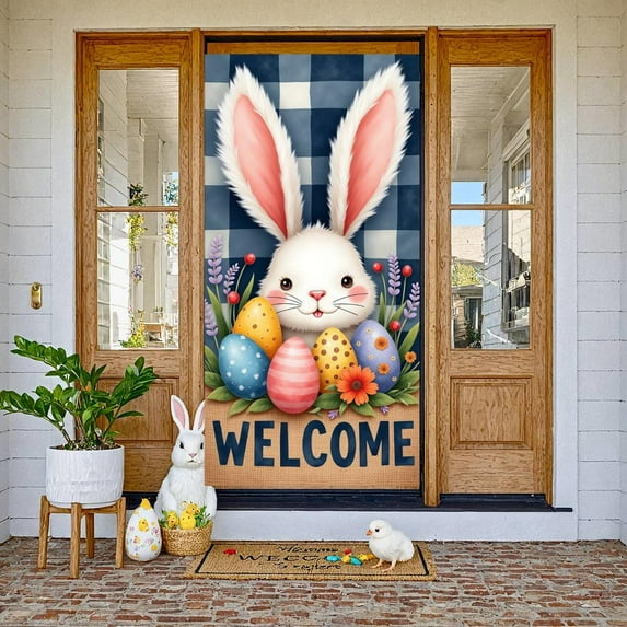 Cartoon Bunny Easter Bunny Banner Colorful Easter Eggs Easter Egg ...