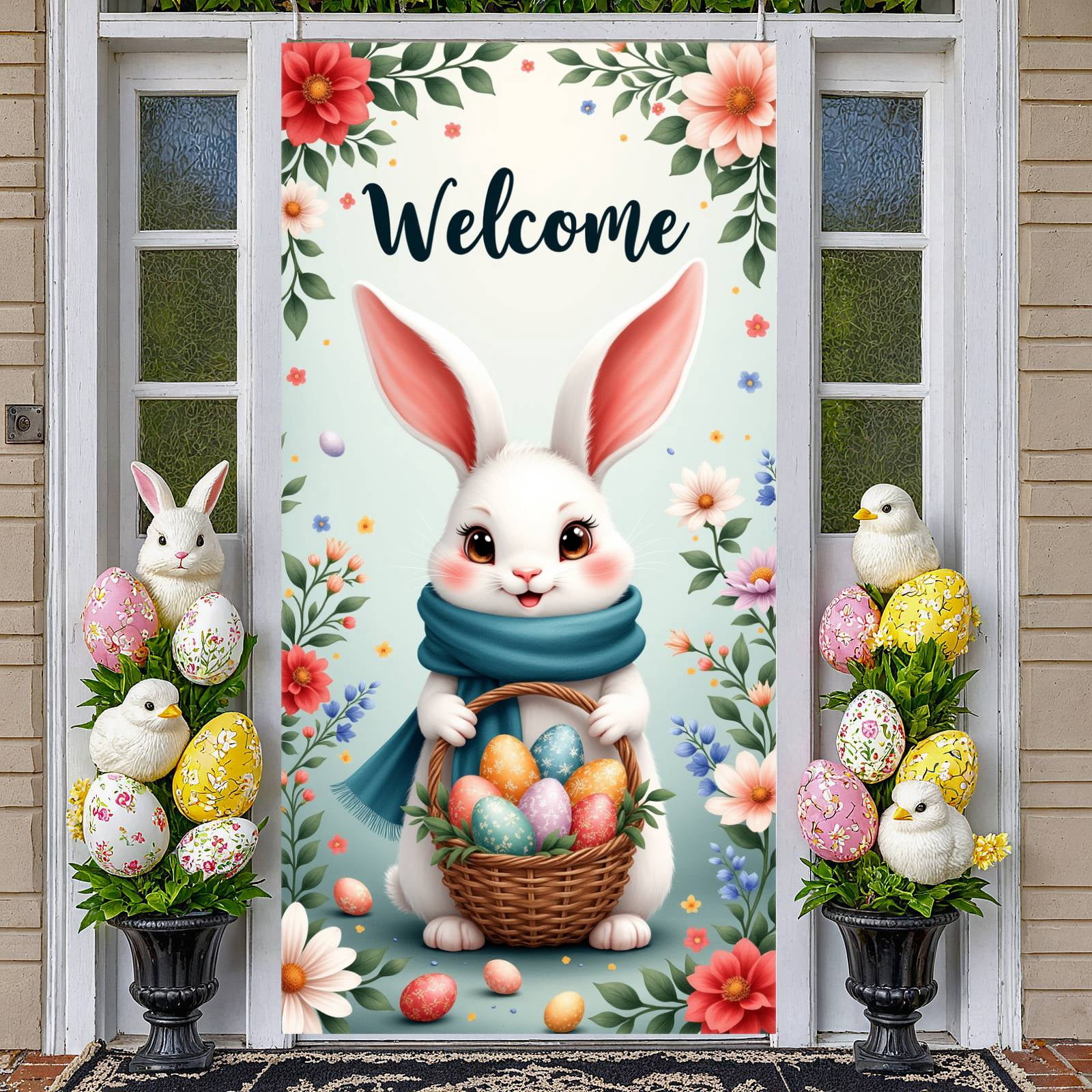Cartoon Bunny Easter Bunny Banner Colorful Easter Eggs Easter Egg ...