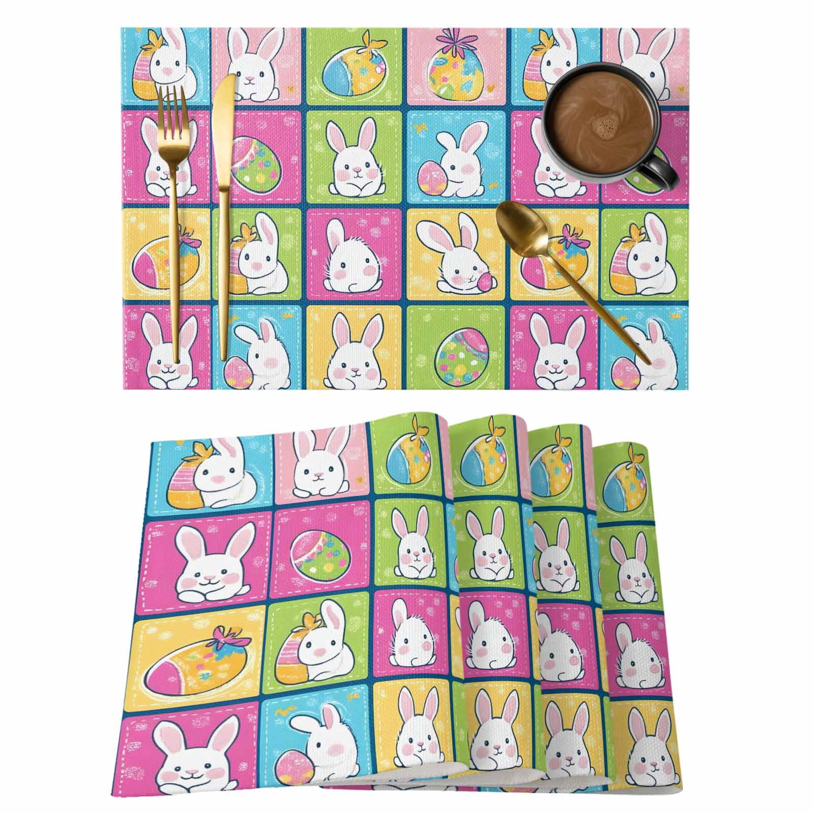 Cartoon Bunny Placemats Set of 1, Easter Rabbit Egg Non-Slip Place Mats ...