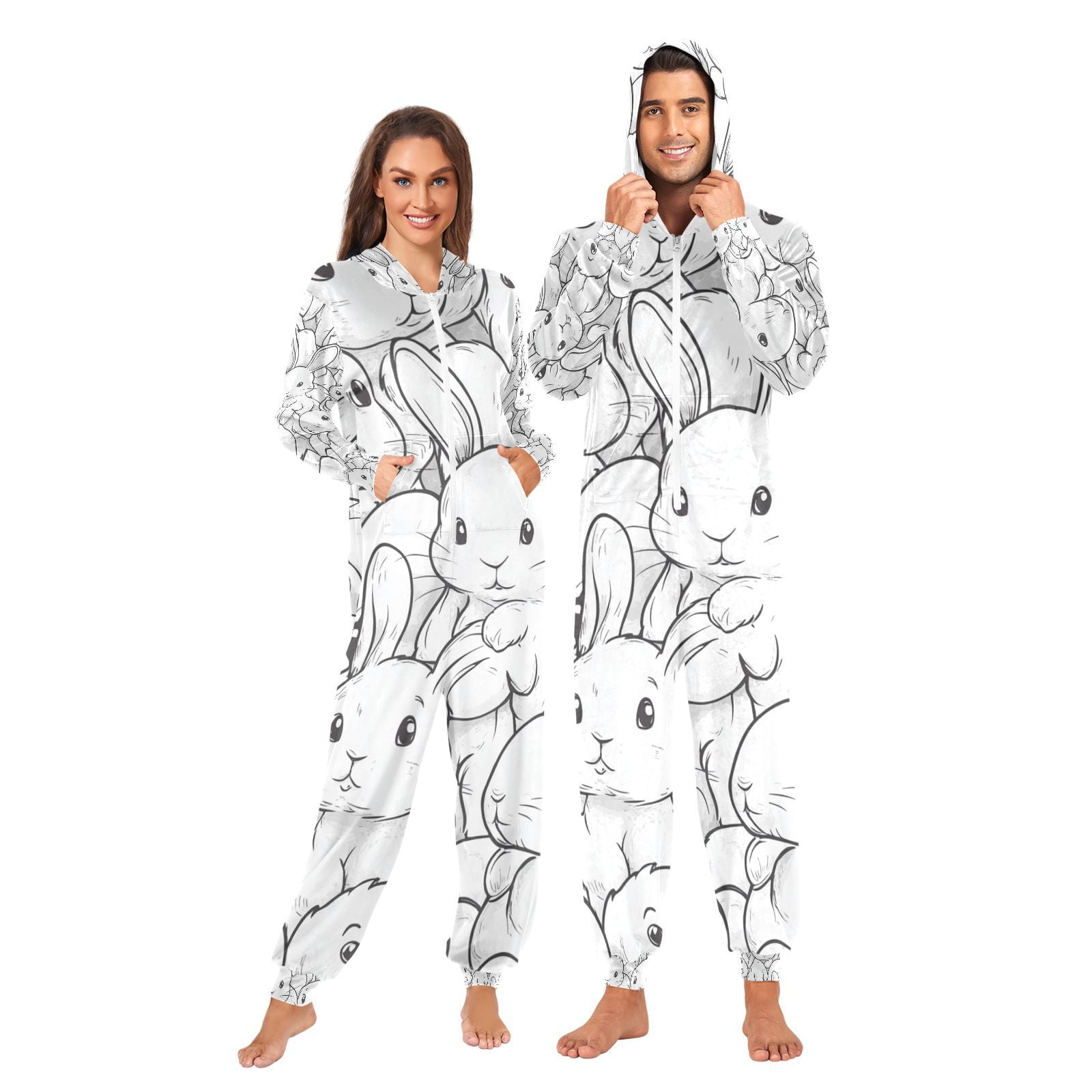 Cartoon Bunny Rabbits Adult Onesie Pajamas Slim Fit Christmas One Piece ...
