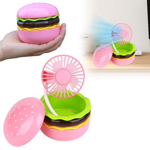 Cartoon Burger Desktop Fan USB Charging With Beauty Portable Handheld ...