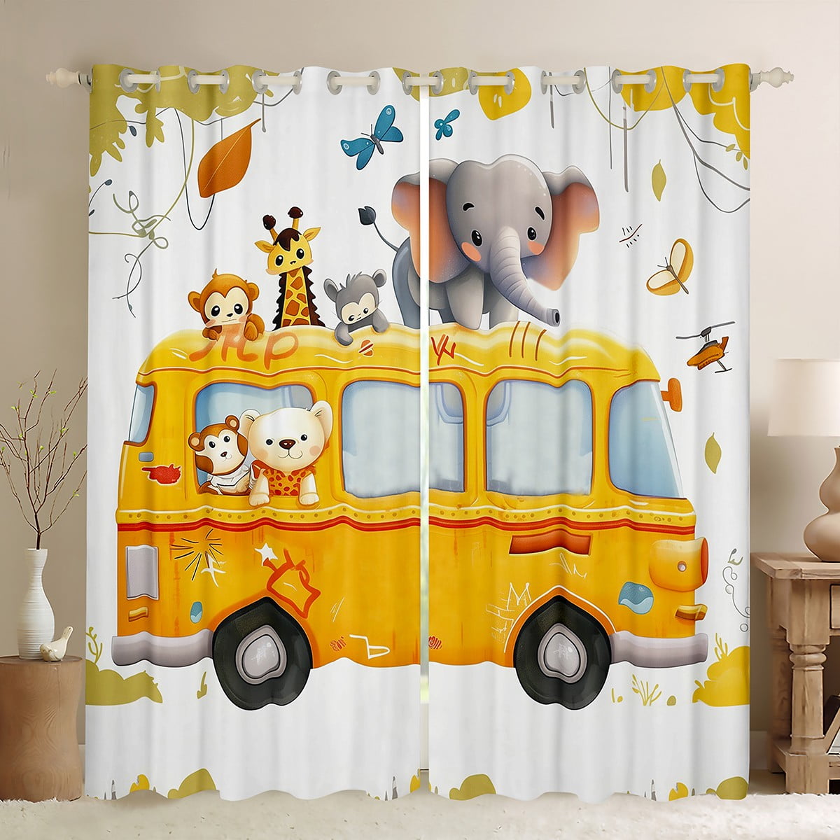 Cartoon Bus Car Window Curtain Cute Animal Theme Window Treatment ...