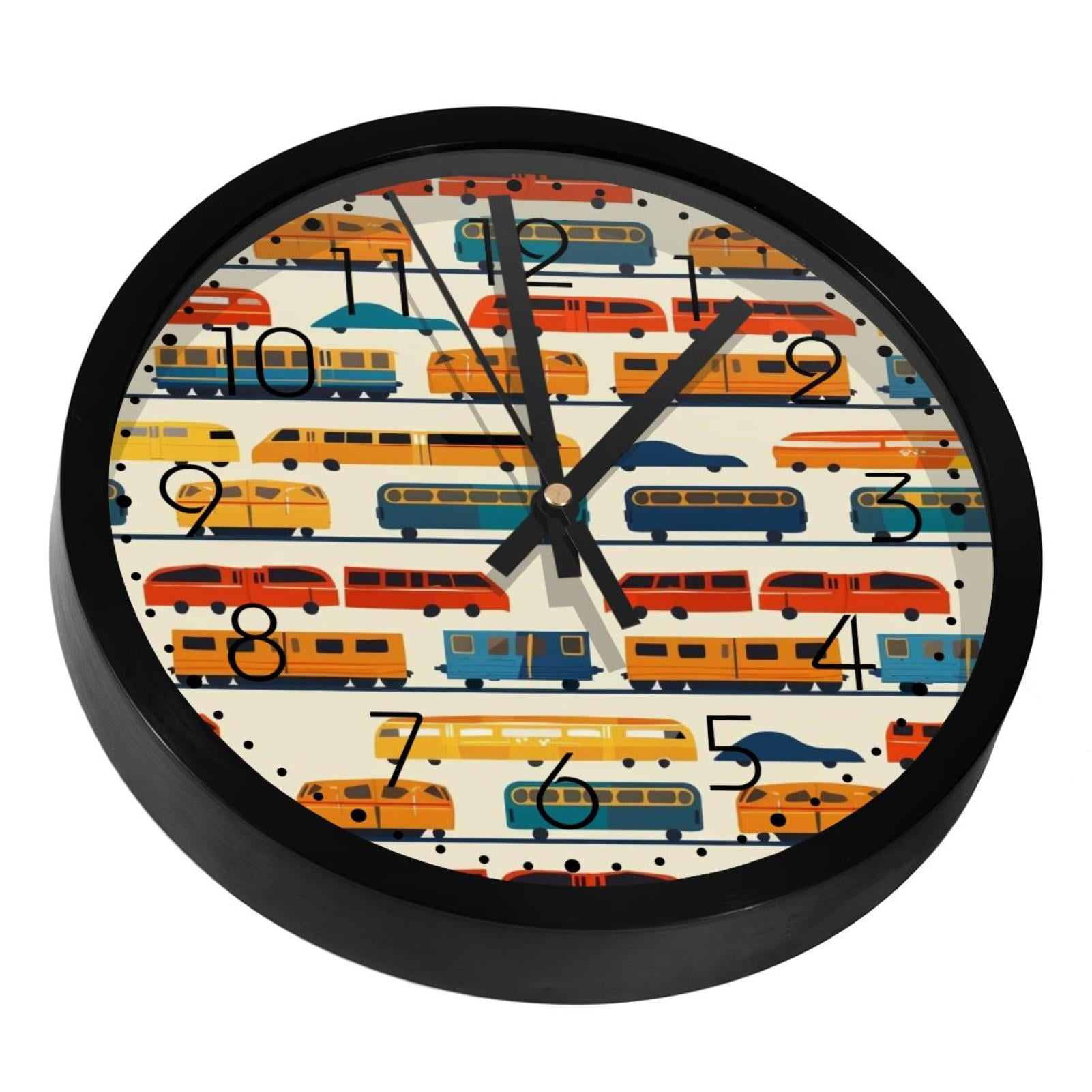 Cartoon Bus Train Car Silent Wall Clock, Non Ticking Battery Operated 9 ...