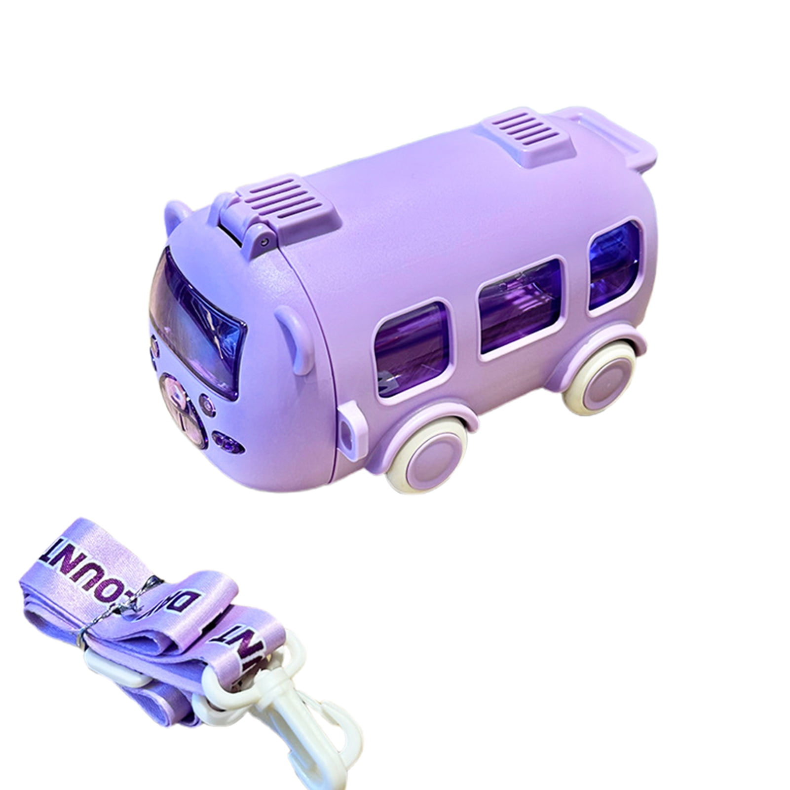 Cartoon Bus Water Bottle with Straw Strap 500ml Leakproof Lid Novel ...