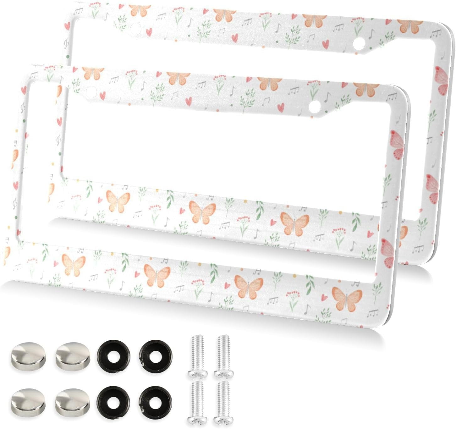 Cartoon Butterflies License Plate Frame - 2 Pack Universal Stainless ...