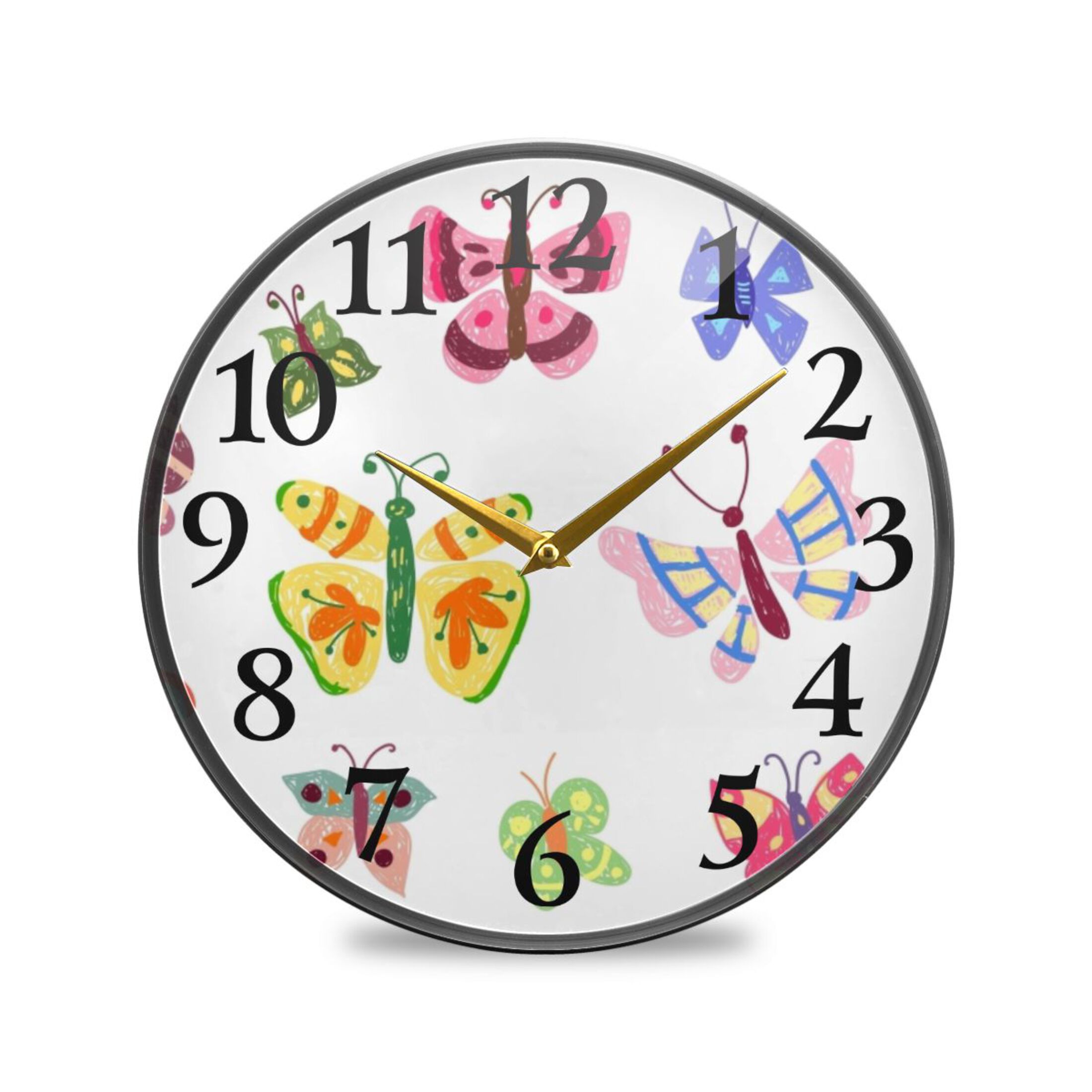 Cartoon Butterflies Wall Clocks Battery Operated 11.9 Inch Round Clock ...