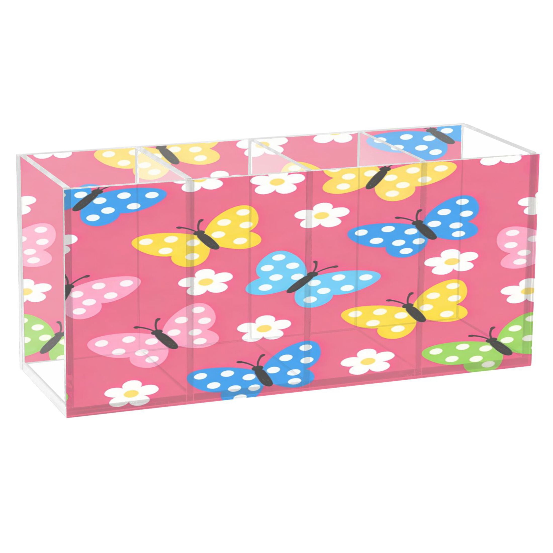 Cartoon Butterfly Clear Acrylic Pen Holder with 4 Compartments, Desktop ...