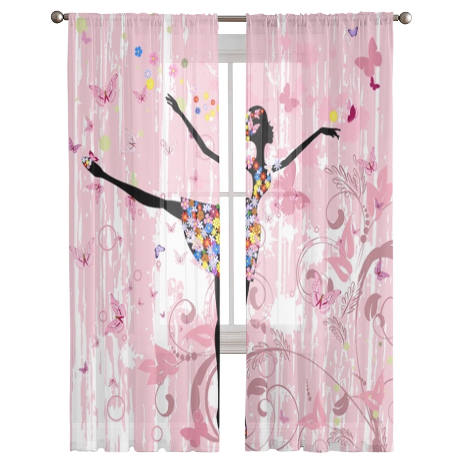Cartoon Butterfly Fairy Girl Pink White Tulle Curtains for Living Room ...