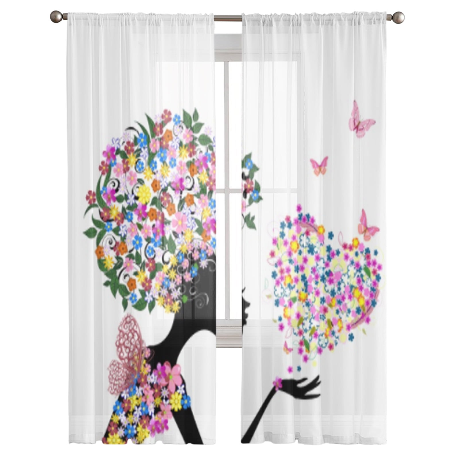Cartoon Butterfly Fairy Girl Pink White Tulle Curtains for Living Room ...