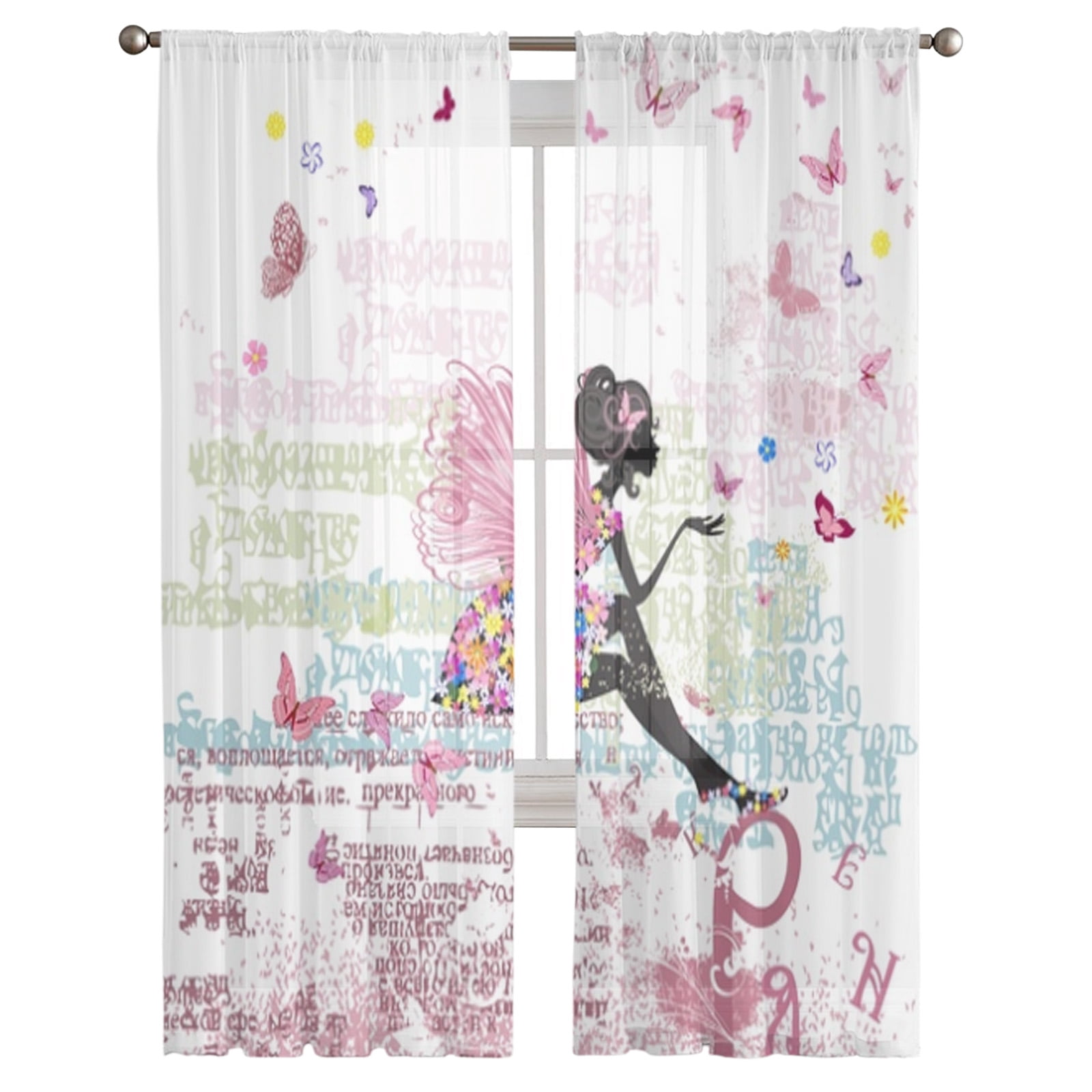 Cartoon Butterfly Fairy Girl Pink White Tulle Curtains for Living Room ...