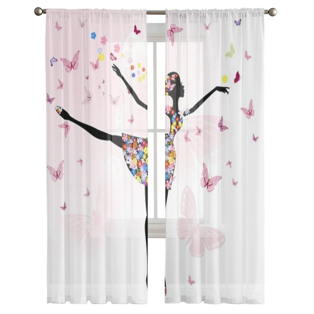 Cartoon Butterfly Fairy Girl Pink White Tulle Curtains for Living Room ...