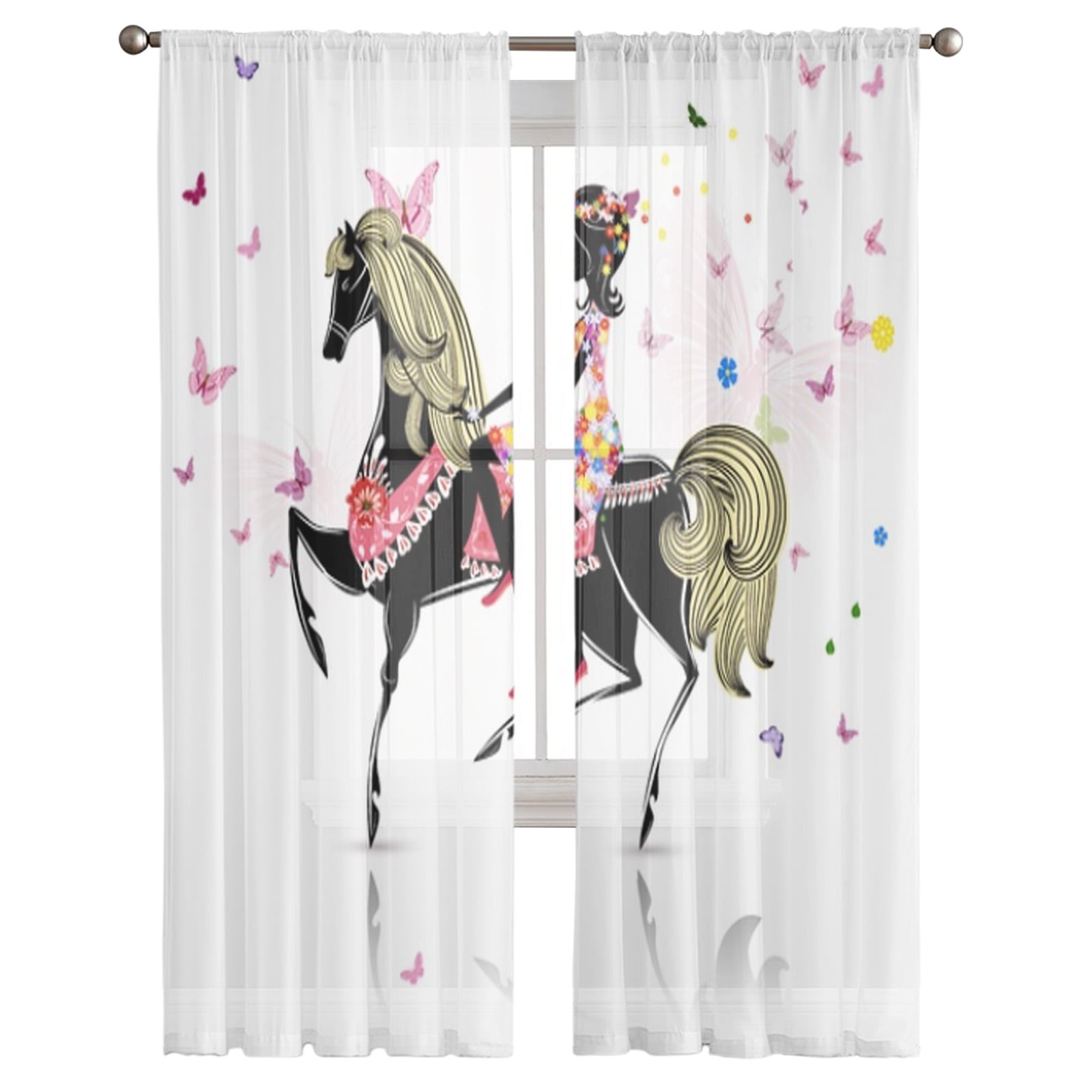 Cartoon Butterfly Fairy Girl Pink White Tulle Curtains for Living Room ...