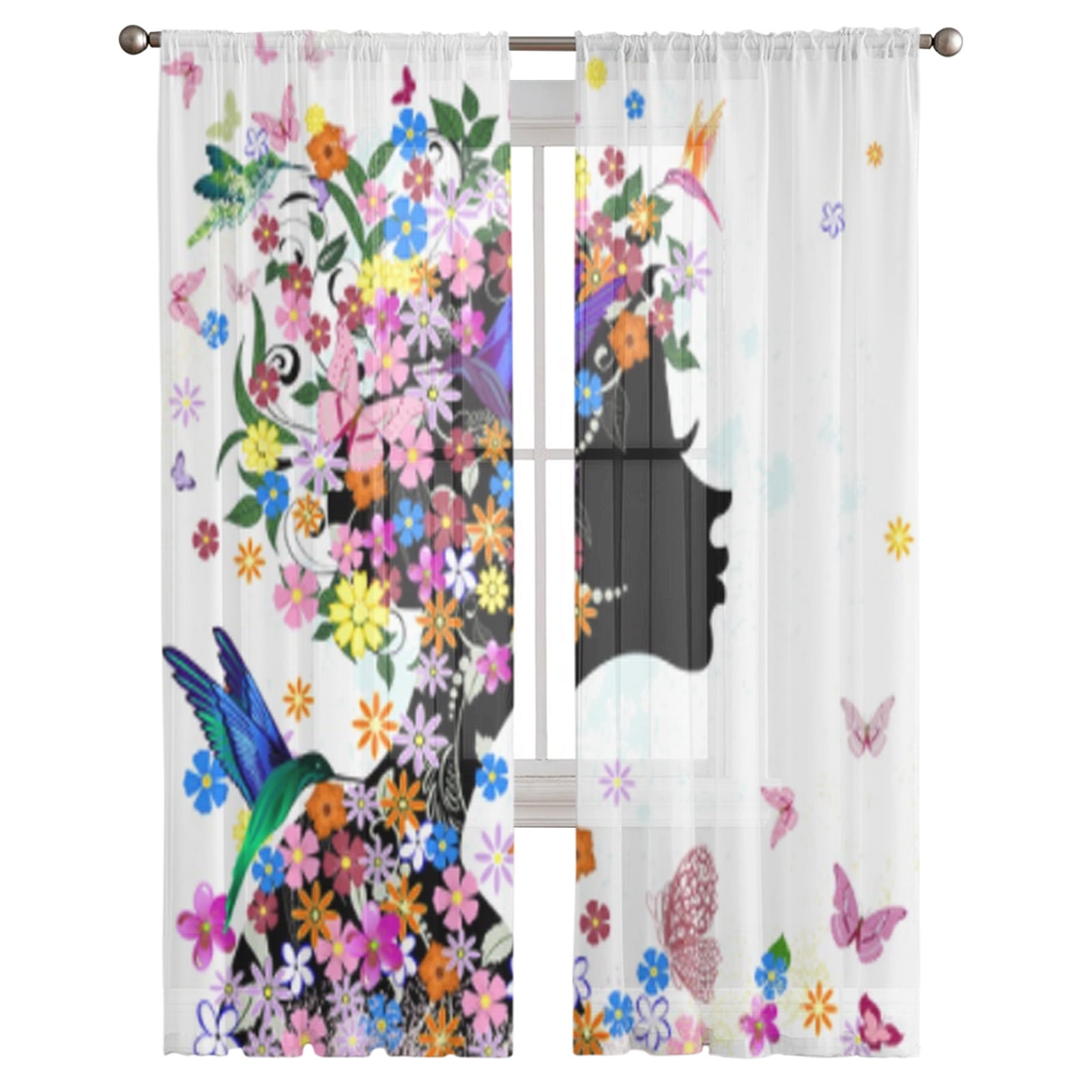 Cartoon Butterfly Fairy Girl Pink White Tulle Curtains for Living Room ...