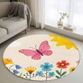 Cartoon Butterfly Flowers 4FT Round Area Rugs Watercolor Sun Yellow ...