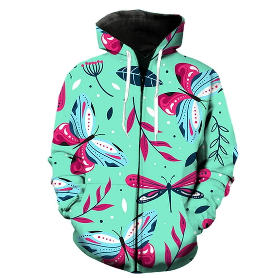 Cartoon Butterfly Men's Zipper Hoodie Long Sleeve Oversized 3D Print ...