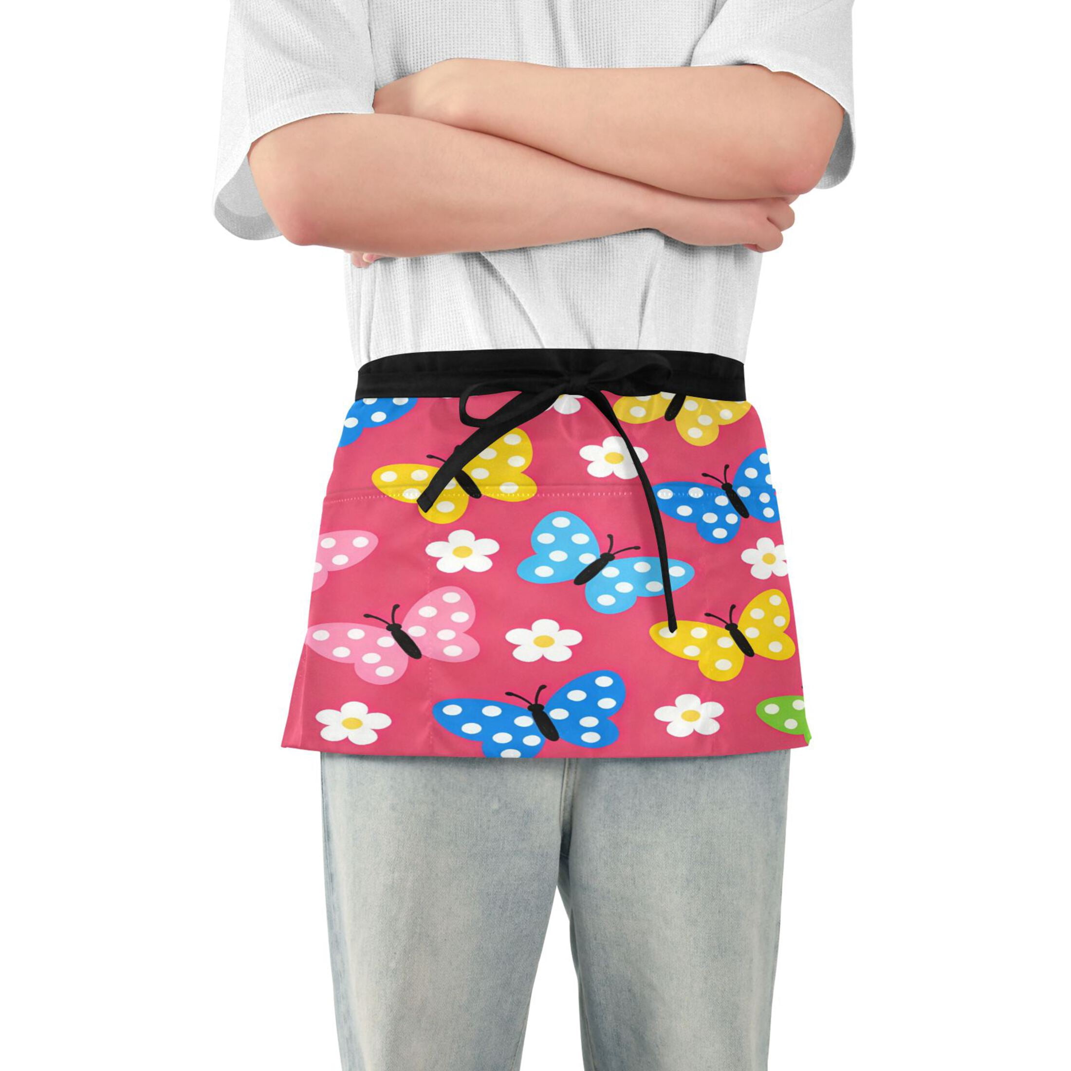 Cartoon Butterfly Waist wrap apron Adjustable service half apron for ...