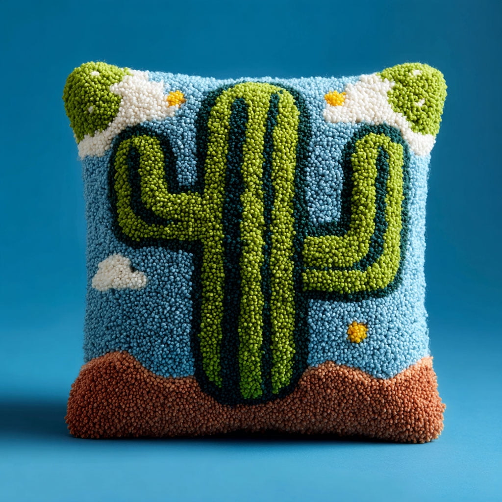 Cartoon Cactus DIY Latch Hook Pillow Kits 17x17inch Cushion Cover Latch ...