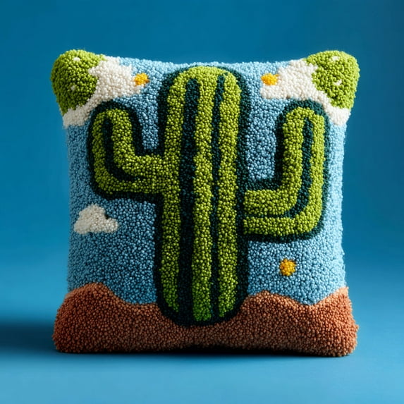 Cartoon Cactus DIY Latch Hook Pillow Kits 17x17inch Cushion Cover Latch ...