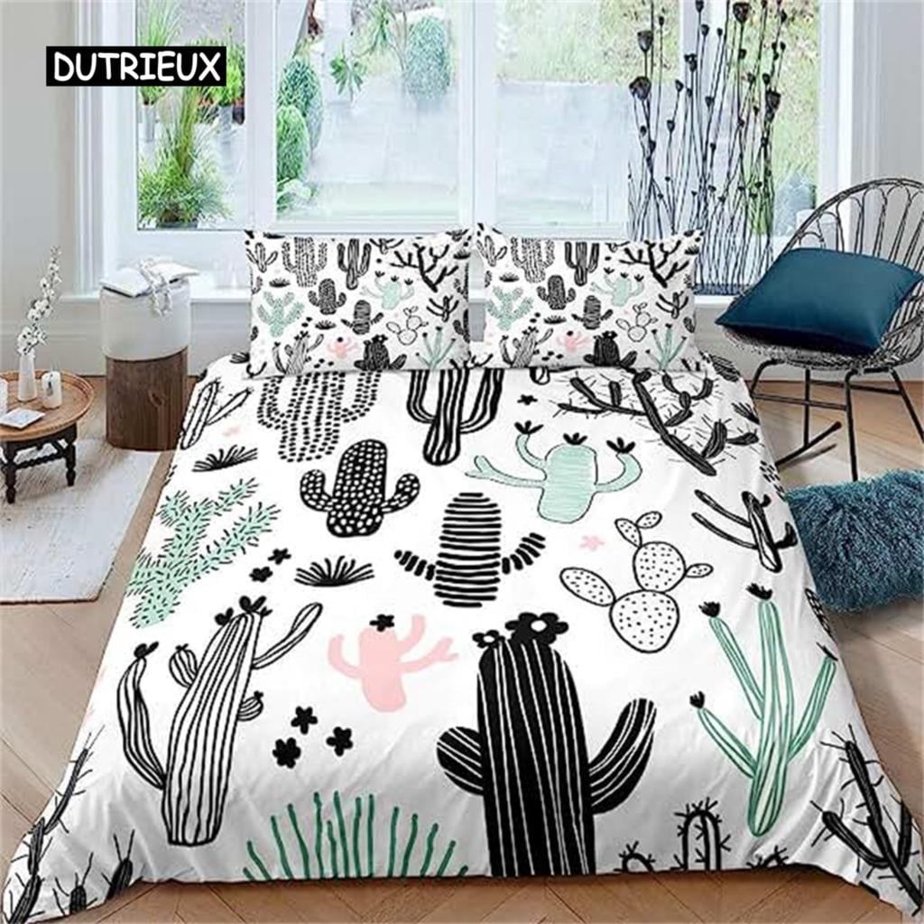 Cartoon Cactus Duvet Cover Green Plants Succulents Bedding Duvet Cover ...