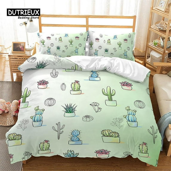 Cartoon Cactus Duvet Cover Spring Garden With Boho Style Bouquet of ny ...