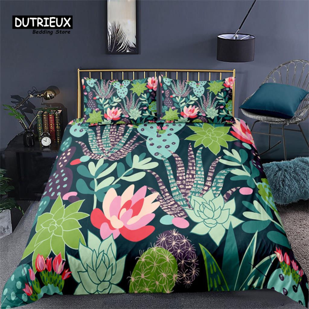 Cartoon Cactus Duvet Cover Tropical Botany Gard Plants 3D Print Bedding ...
