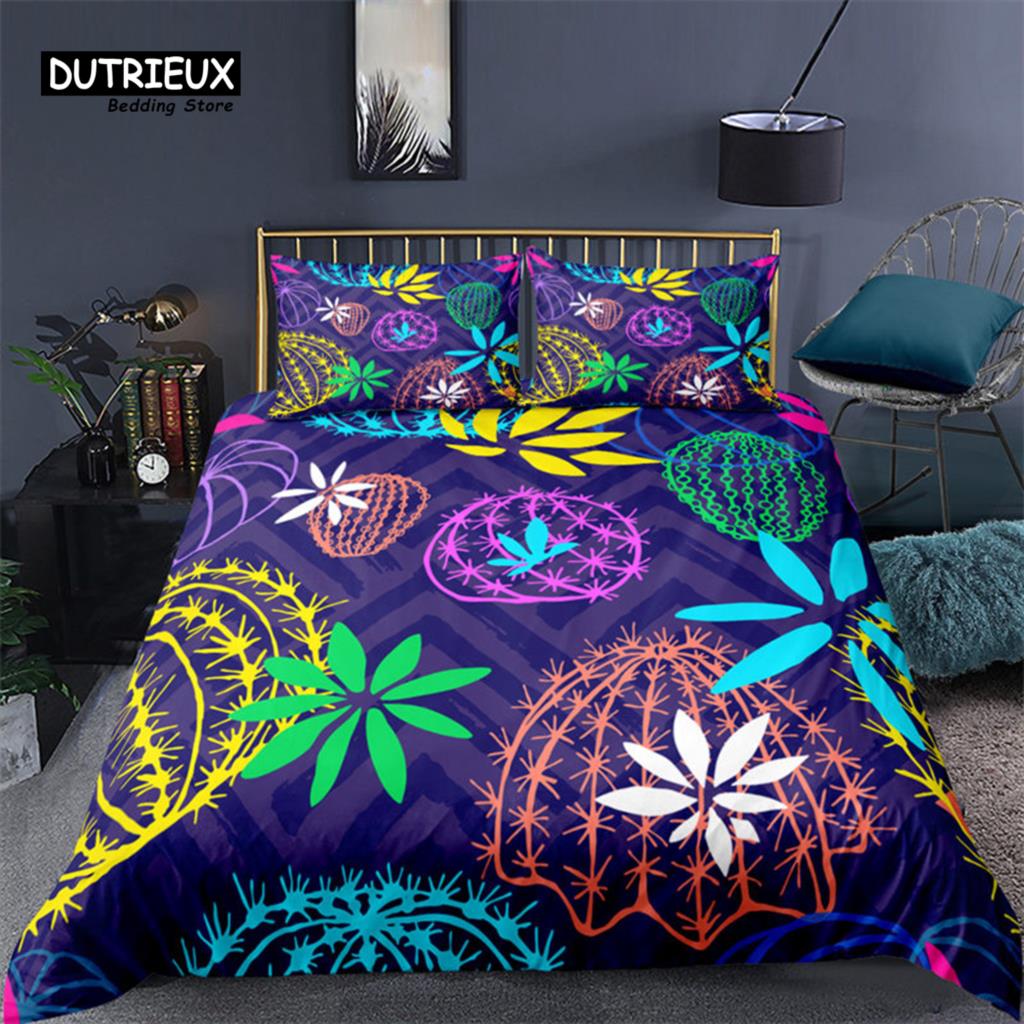 Cartoon Cactus Duvet Cover Tropical Botany Gard Plants 3D Print Bedding ...