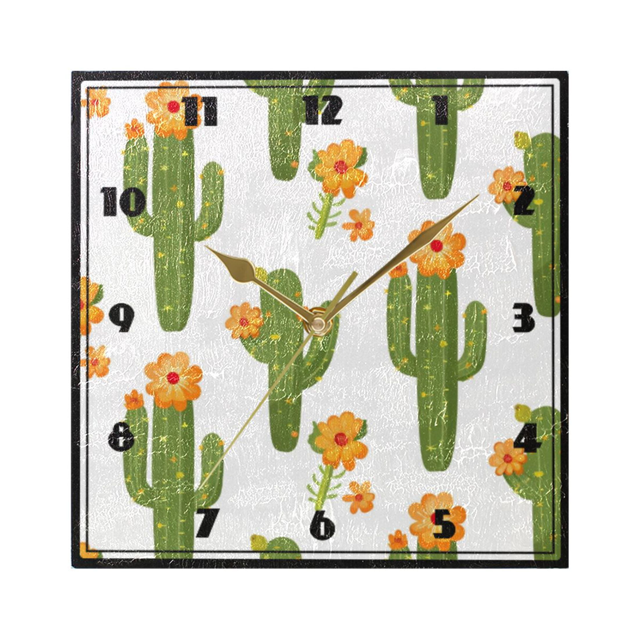 Cartoon Cactus Flowers Wall Clock 7.78" Non-Ticking Silent Battery ...
