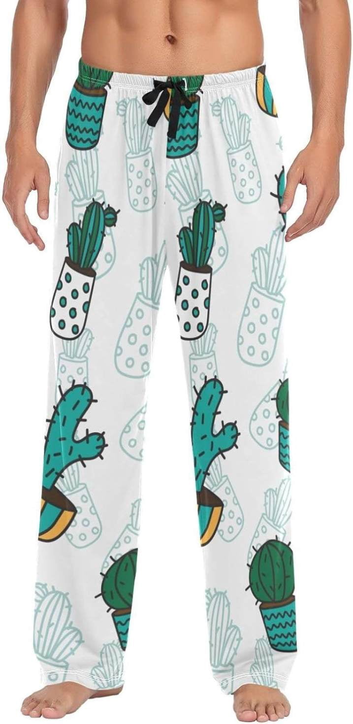 Cartoon Cactus Ghost Pajama Pants, Men's Lounge Pants Light with ...