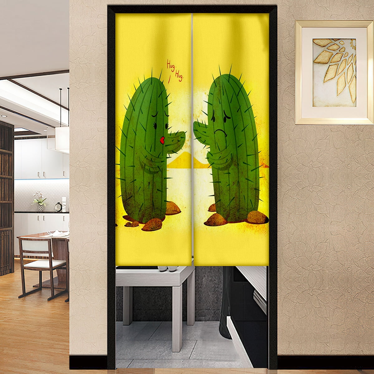 Cartoon Cactus Japanese Door Curtain Green Nature Plants Short Noren ...