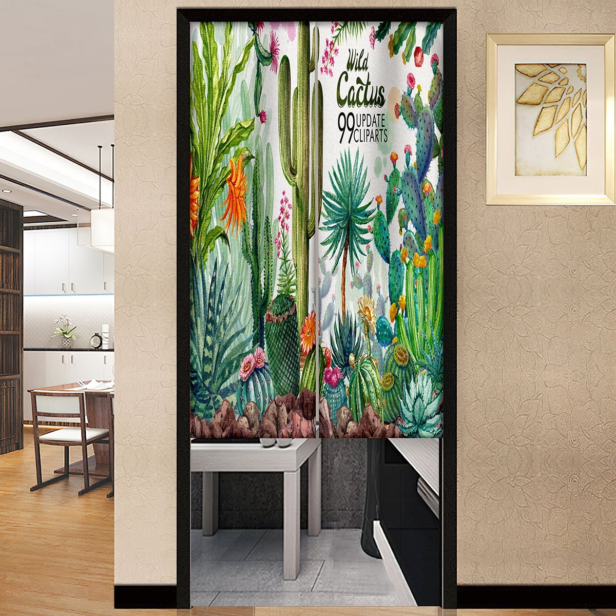 Cartoon Cactus Japanese Door Curtain Green Nature Plants Short Noren ...
