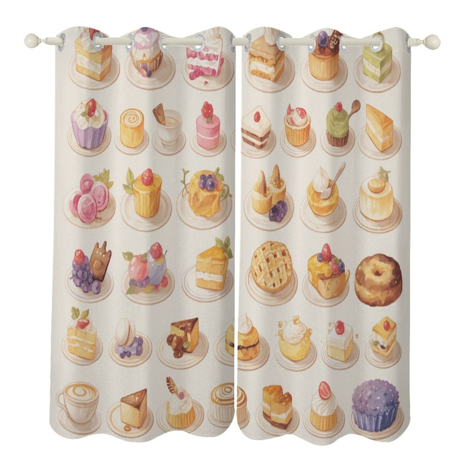 Cartoon Cake 2 Panel Curtain Set, Watercolor Painting Window Treatment ...