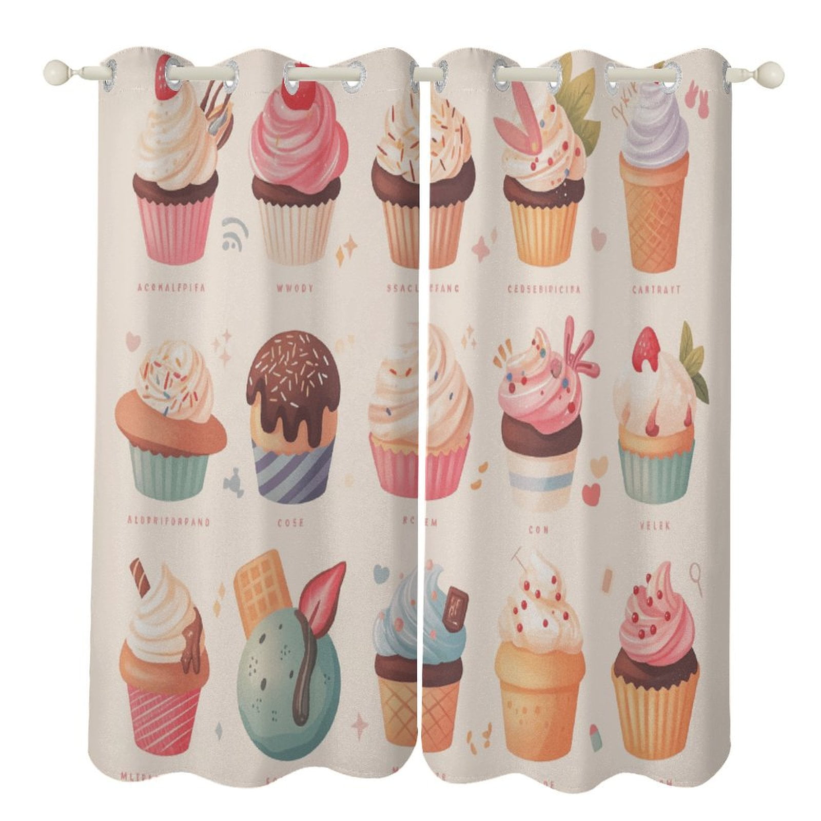 Cartoon Cake 2 Panel Curtain Set, Watercolor Painting Window Treatment ...