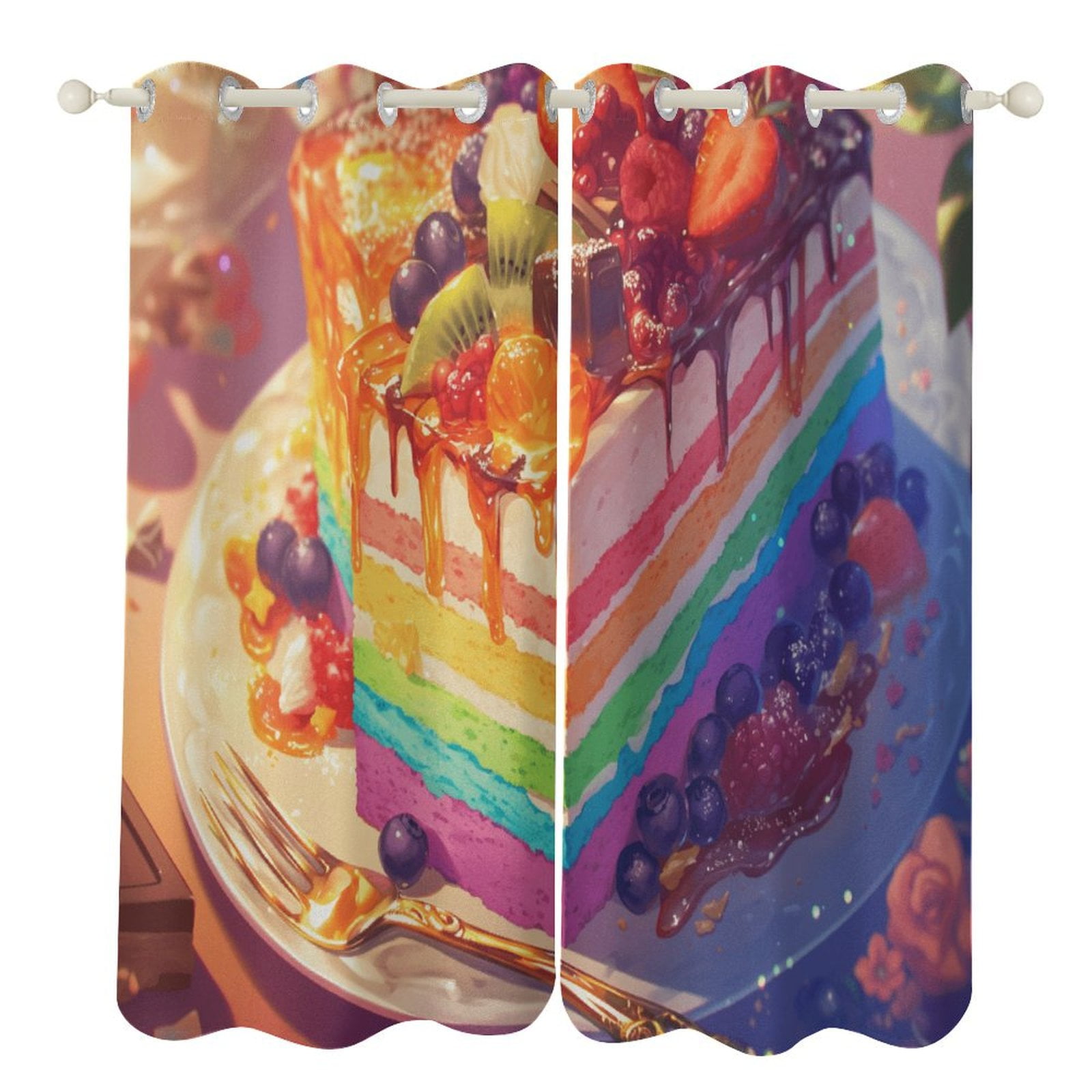 Cartoon Cake 2 Panel Curtain Set, Watercolor Painting Window Treatment ...