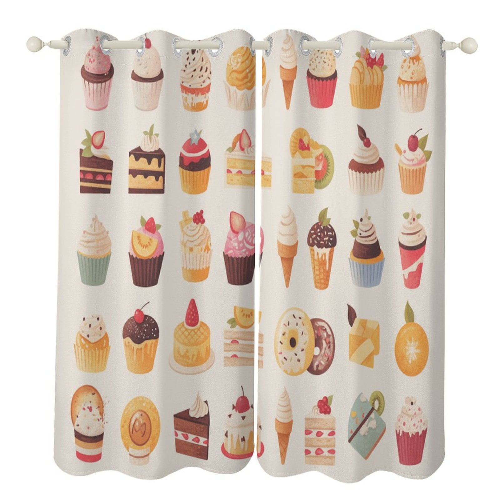 Cartoon Cake 2 Panel Curtain Set, Watercolor Painting Window Treatment ...