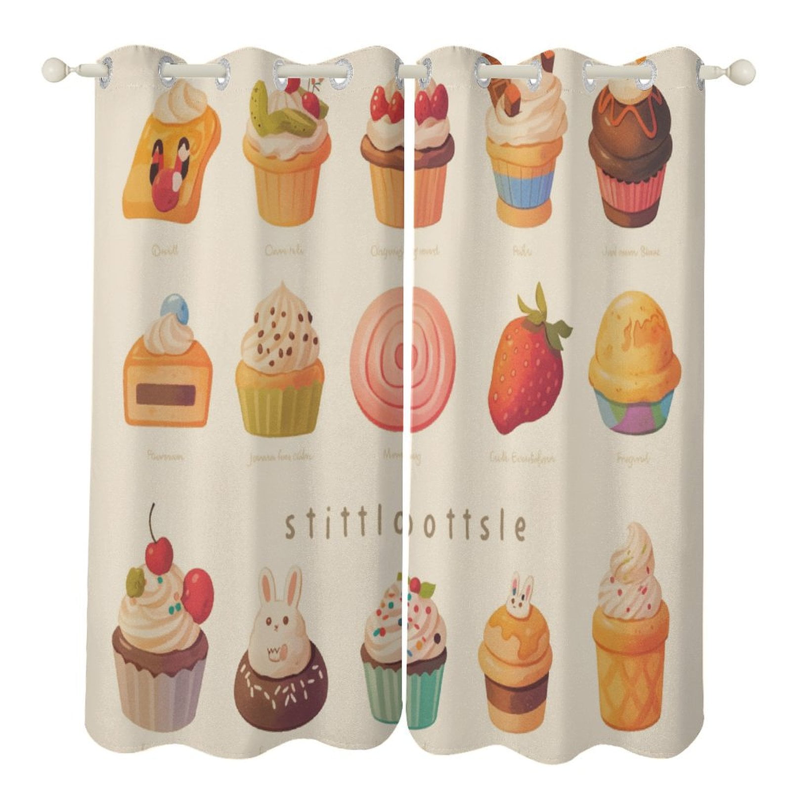 Cartoon Cake 2 Panel Curtain Set, Watercolor Painting Window Treatment ...
