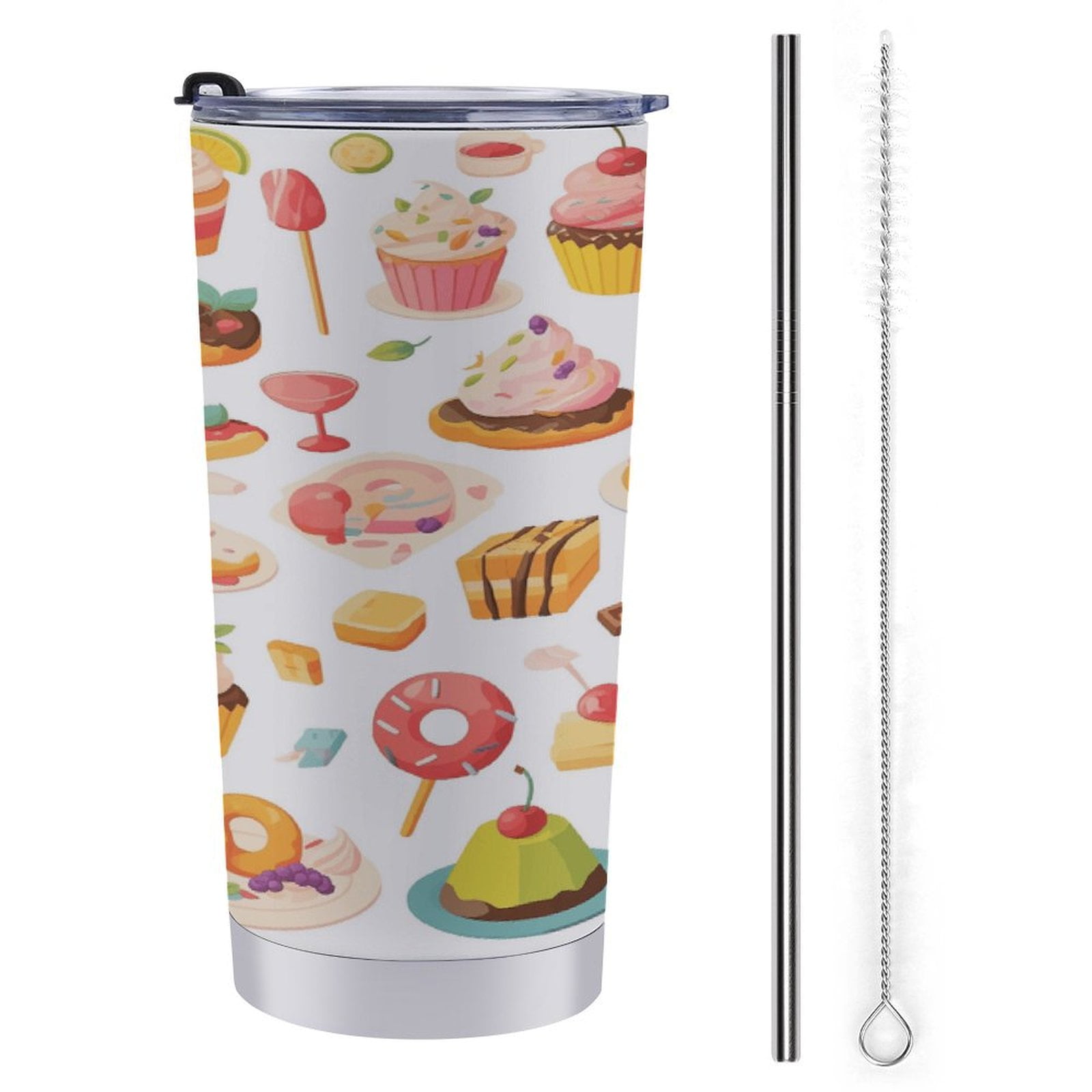 Cartoon Cake 20oz Tumbler with Lids And Straws, Stainless Steel Vacuum ...