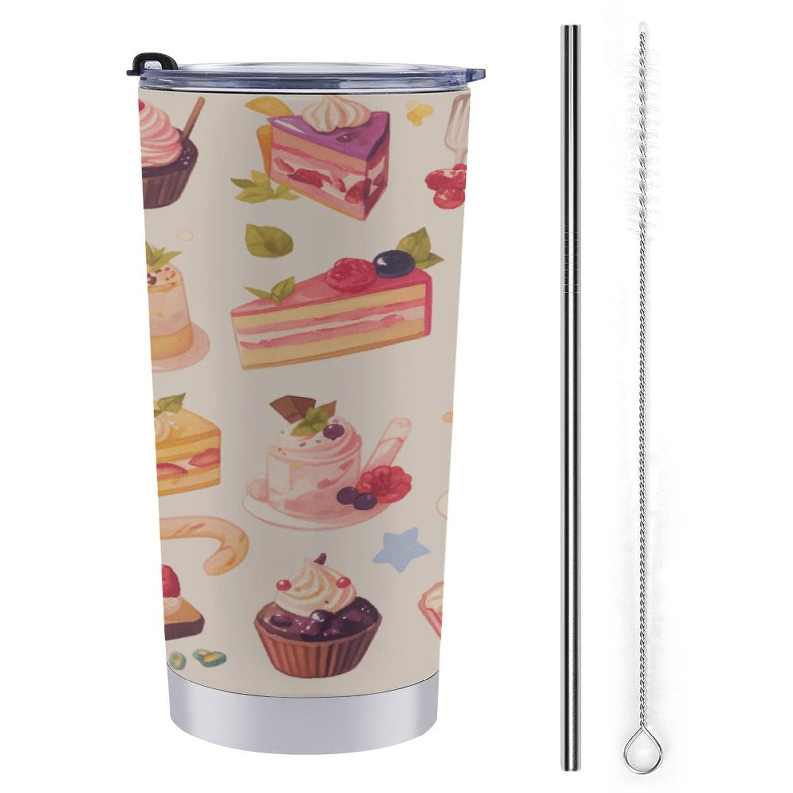 Cartoon Cake 20oz Tumbler with Lids And Straws, Stainless Steel Vacuum ...