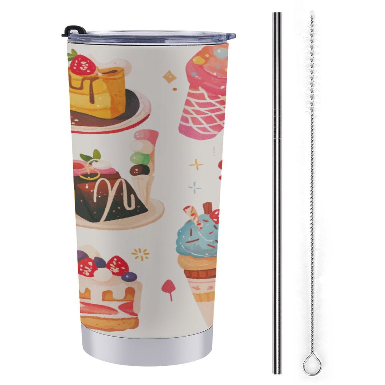 Cartoon Cake 20oz Tumbler with Lid And Straw, Coffee Mug Double Wall ...