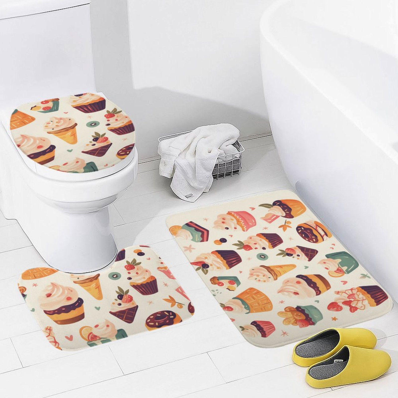 Cartoon Cake 3 Pieces Bath Mats Set, Non-Slip Washable Cover Floor Rug ...