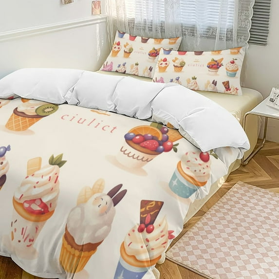 Cartoon Cake 3 Pieces Duvet Cover with Zipper Closure,Premium Polyester Lightweight Bedding Set ...