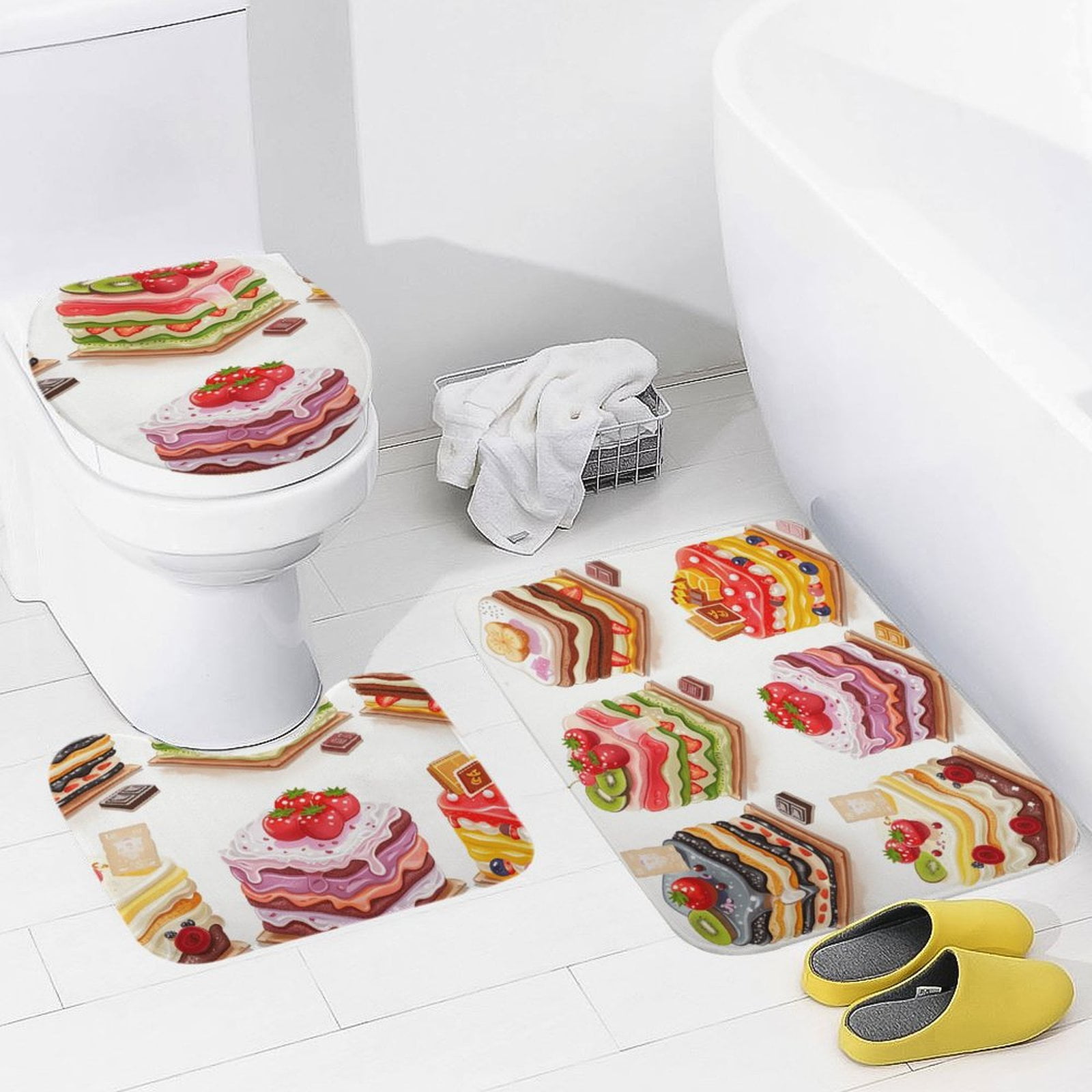 Cartoon Cake Bathroom Mats Set 3-piece Bath Mats , Floor Rug ...