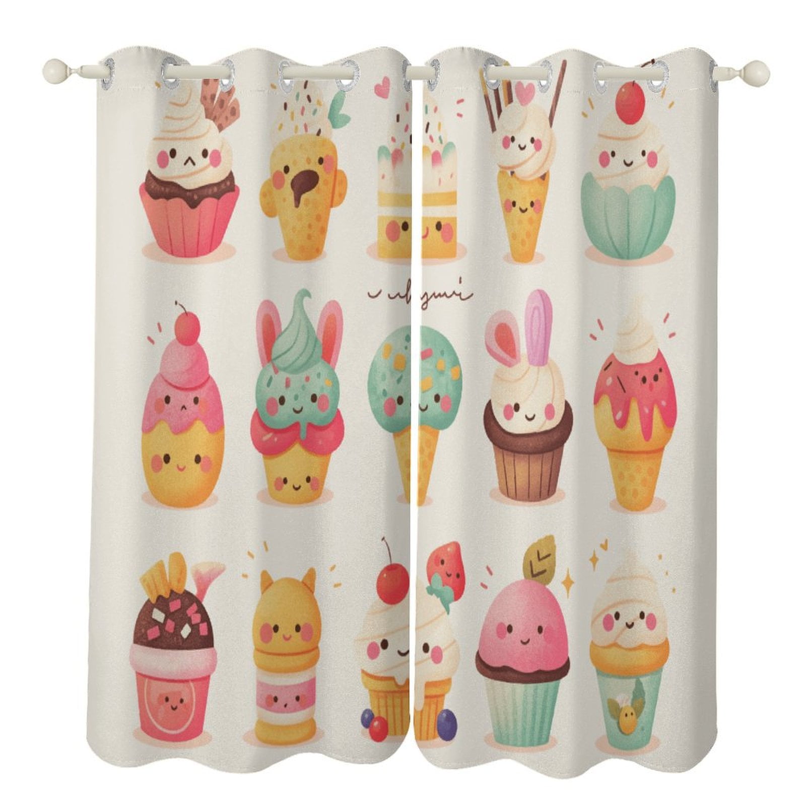 Cartoon Cake Curtains Aesthetic Envrionmental Friendly Picture, Living ...