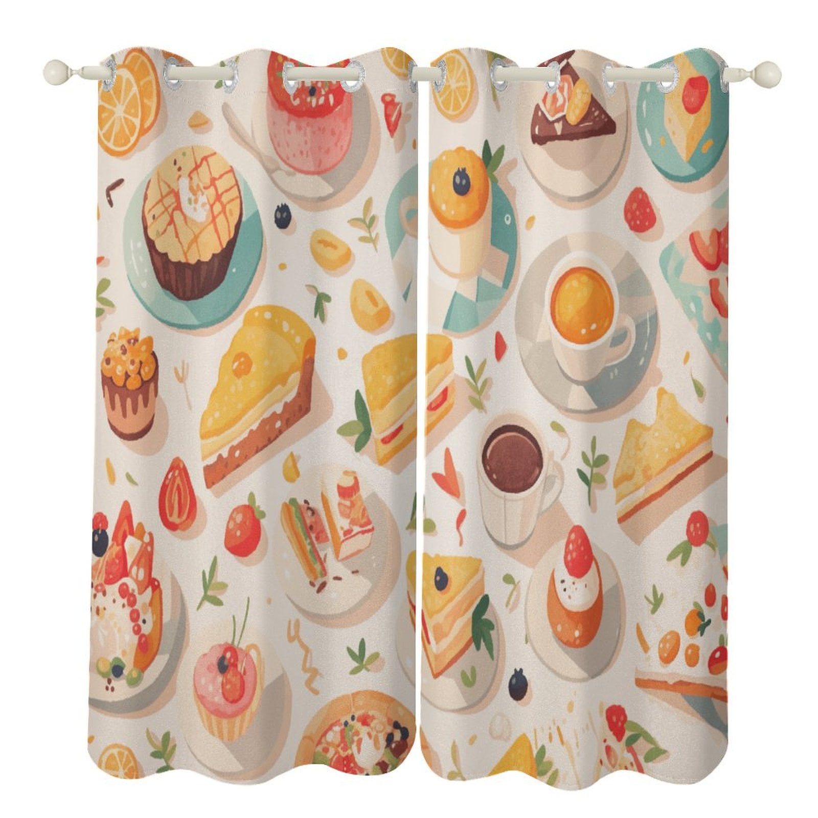 Cartoon Cake Curtains Aesthetic Envrionmental Friendly Picture, Living ...