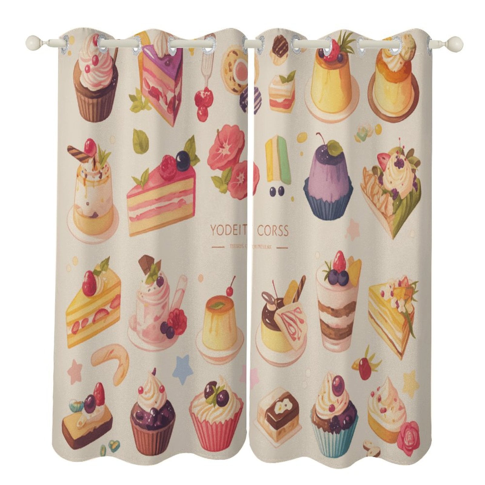 Cartoon Cake Curtains Aesthetic Envrionmental Friendly Picture, Living ...