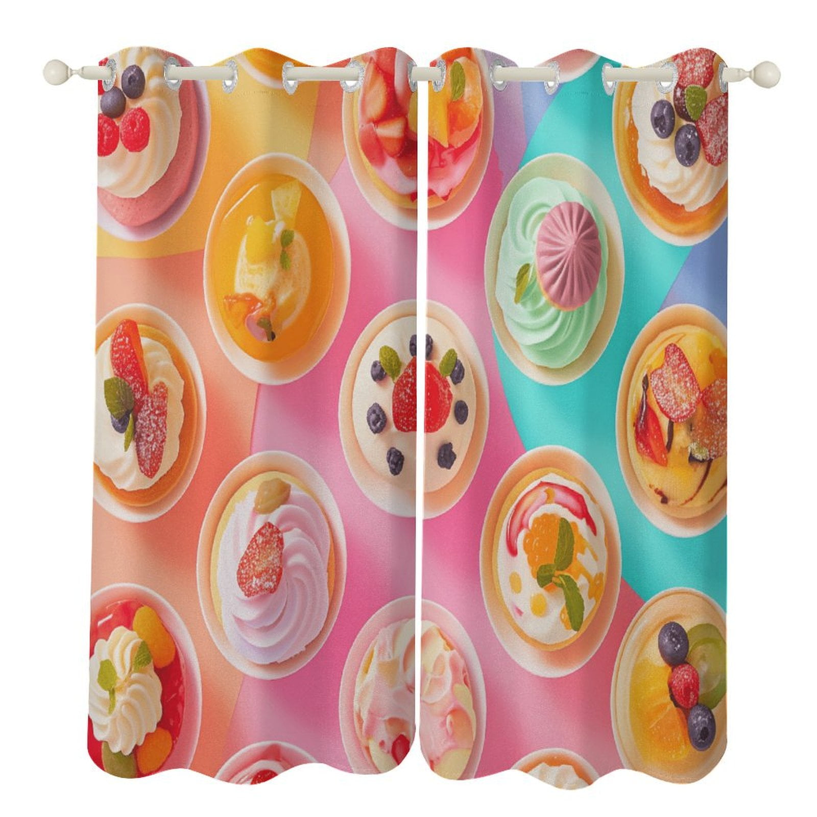 Cartoon Cake Curtains Aesthetic Envrionmental Friendly Picture, Living ...