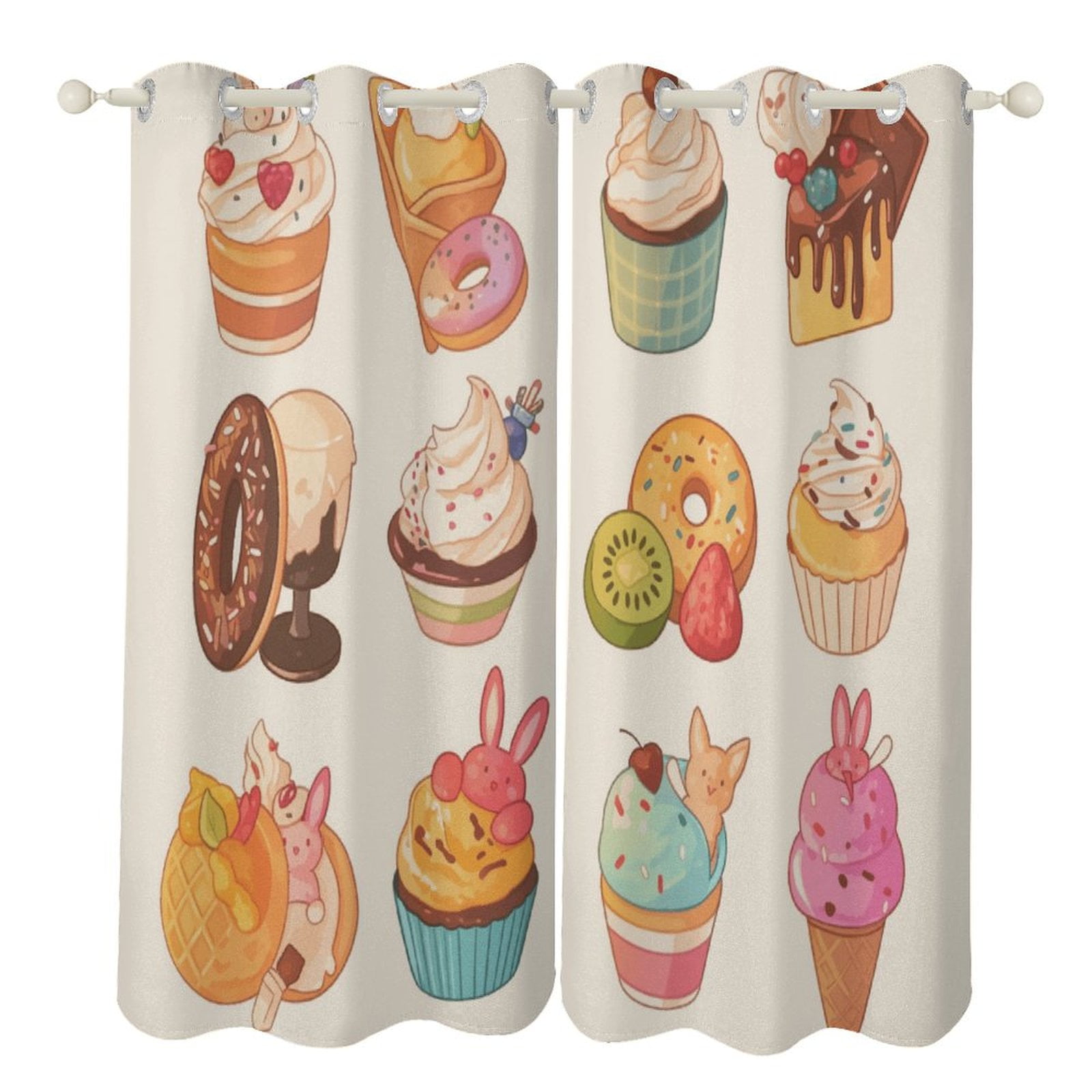 Cartoon Cake Curtains Aesthetic Envrionmental Friendly Picture, Living ...